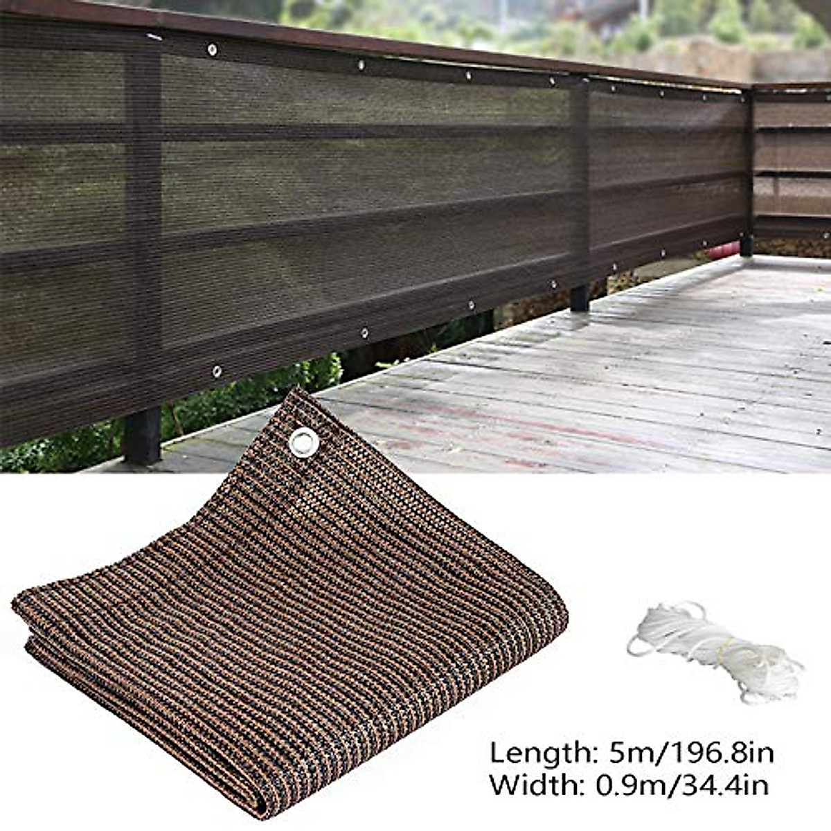SLDHFE Privacy Screen Netting for Fence, 3ft x 16ft Winds Cover Fabric Shade Tarp Netting Mesh Cloth, Balcony Railing Shade Deck Tarp, Shade Cover with Grommets Duty Perfect for Terrace,Coffee