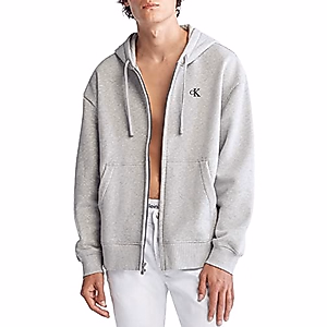 Calvin Klein Men's Relaxed Fit Archive Logo Fleece Full Zip Hoodie, Heroic Grey Heather, Large
