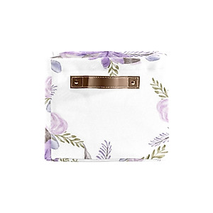 Purple Flower Personalized Custom Text Storage Bins with Handles Shelves Closet Storage Box 2 Pack