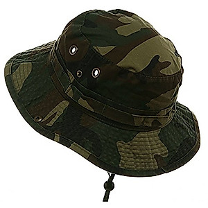 Wholesale Camouflage Cotton Fishing Hunting Hiking Outdoor Bucket Hat w/ Chin Cord (Green Camo, Size L) - 21466