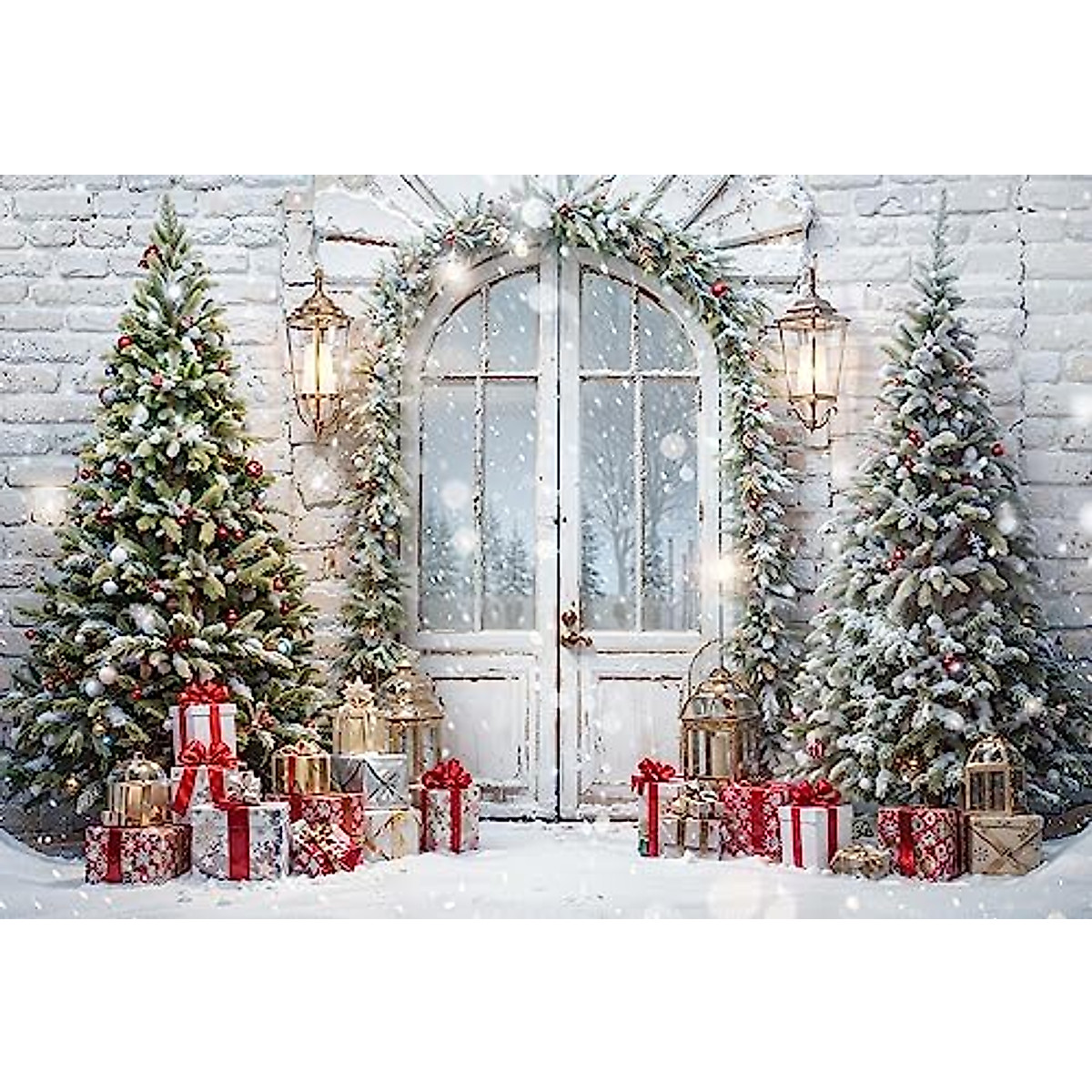 Kate 7×5ft Christmas Backdrop Photography Christmas Tree Door Winter Snow Scenery Gift Decoration New Year Party Decoration Photography Studio Props for Photo Videos