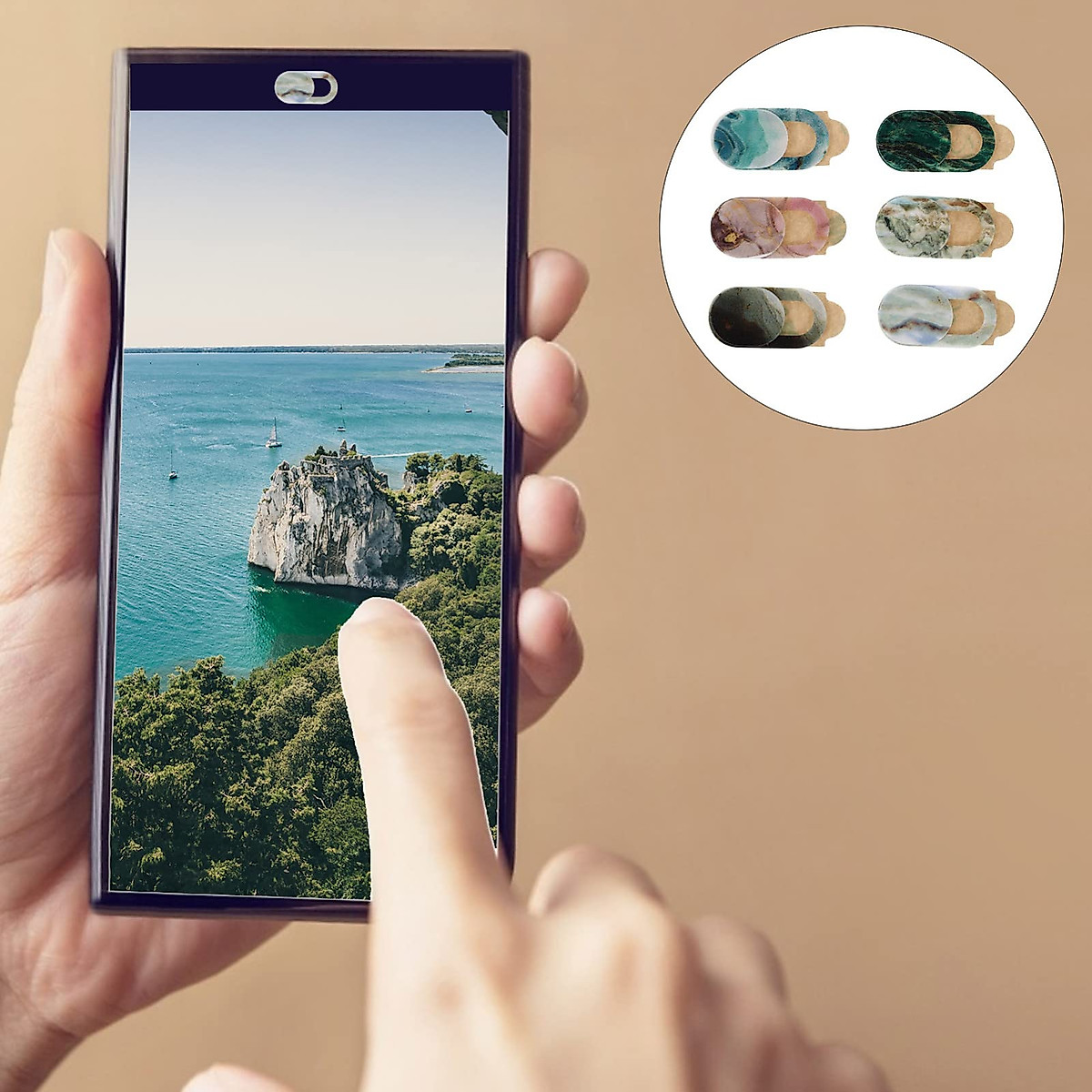 ibasenice 6pcs Privacy Cover Phone Webcam Covers Web Camera Covers Webcam Lens Covers Privacy Stickers Webcam Lens Caps Hoods Webcam Protectors Marble Pattern Webcam Covers Camera Protectors