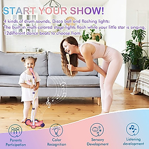 CYURMJUN Kids Microphone with Stand, Kids Karaoke Machine Music Toys, Toy Microphone with Stand for Kids Boys Girls Birthday