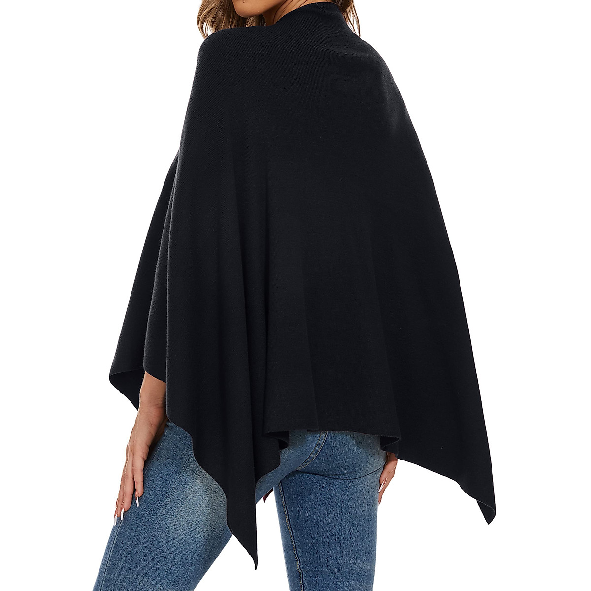 FUGREEN Ponchos for Women Knitted Shawls and Wraps for Evening Dressess Knitted Casemere Feel Poncho with Button
