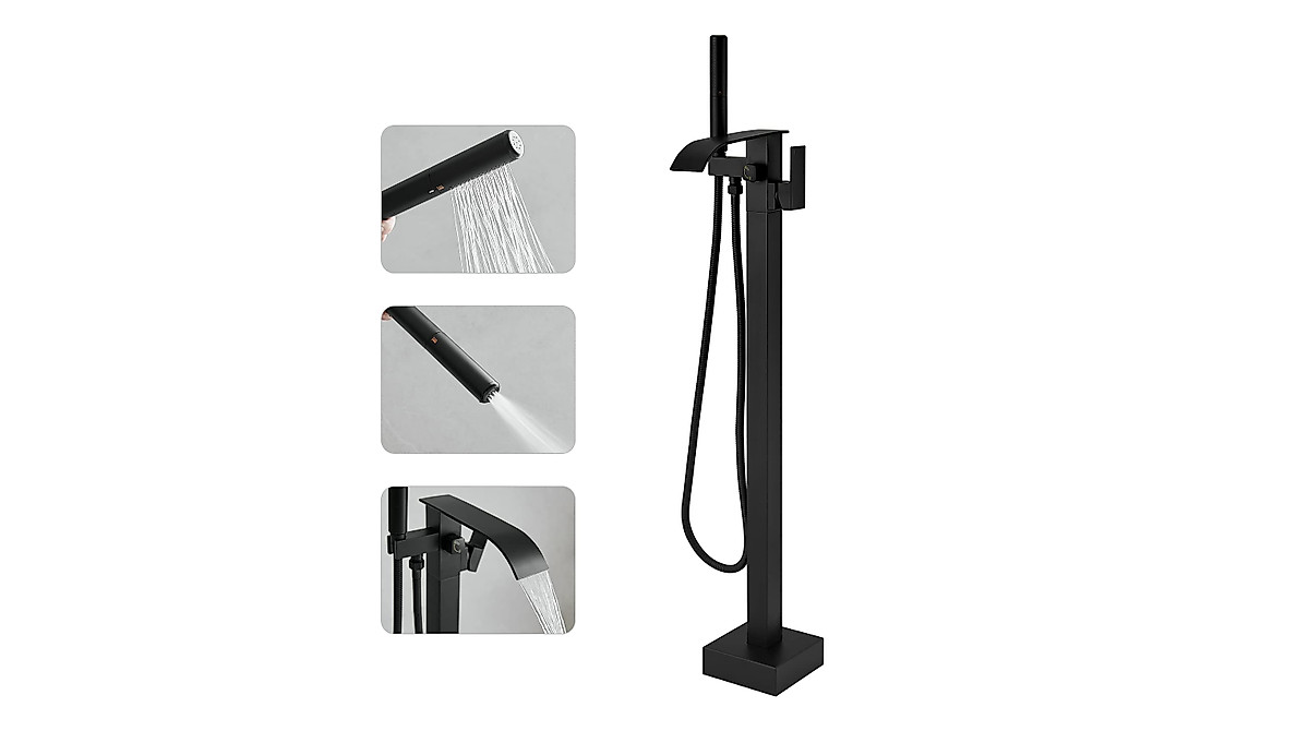 RUMOSE Matte Black Freestanding Tub Filler - High Flow Faucet