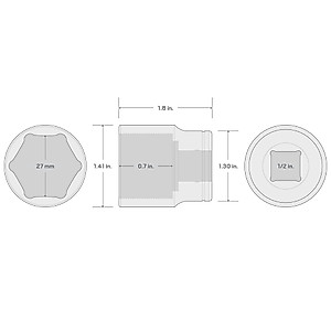 TEKTON 1/2 Inch Drive x 27 mm 6-Point Socket | SHD22127