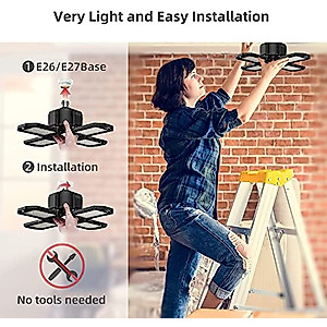 KAQ Led Garage Light 200W 20000LM Deformable, 6500K Garage Ceiling Lights with 4 Panels for E26 E27 Lampholder, Super Bright Garage Lighting Shop Work Lights, Metal Aluminum Alloy Shell Easy to Heat