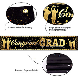 Mocossmy Graduation Yard Banner 2022,9.8 x 1.6 Ft Large Congrats Grad Banner Black and Gold Graduation Yard Signs Decoration Backdrop for Photography High School College Graduation Party Decoration