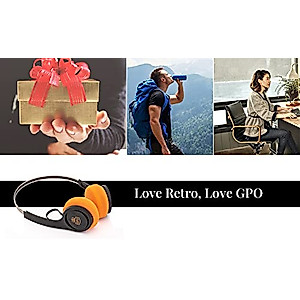 GPO Retro Bluetooth Headset, Wireless Bluetooth Headphones with 20H Playtime, 200H Standby, Lightweight Retro Headphones with Built-in Mic, Black and Orange