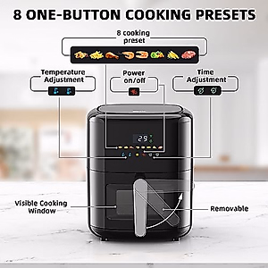 Digital Touchscreen 6 in 1 Air fryer Oven, 1600W 5.8Quart Capacity can Air Fry, Roast, Reheat with Visible Window, Nonstick Basket and Crisper Plate.Oil Less Electric Cooker, Perfect for Busy Families