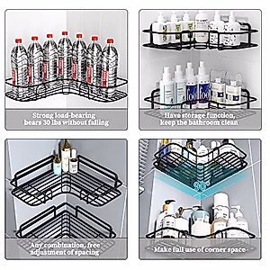 Corner Shower Caddy, Bathroom Accessories for Bathroom Storage, 2-Pack No Drilling RustProof Stainless Steel Shower Rack Wall Shelves Organizer, 1 Soap Holder with 8 Adhesive Hooks, Black