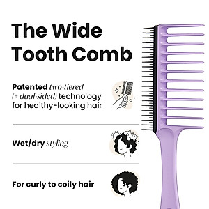 Tangle Teezer The Wide Tooth Comb for Curly Hair, Double-Sided Detangling Comb for All Hair Types, Wet and Dry Detangling, Lilac