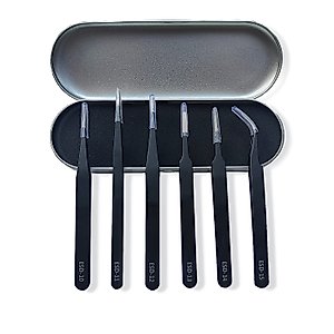 Miluosong Tweezer Set, 6 Pcs Precision Tweezers for Electronics,Laboratory Work,Craft,Eyebrows,Basic suite for home and office with box.