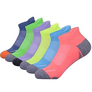 JOYNÉE Womens Athletic Ankle Sports Running Low Cut Tab Cushioned Socks 6 Pack,Multicoloured,Sock Size 9-11
