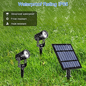 T-SUN Solar Spotlights 2W Outdoor LED Landscape Spot Light, 2-in-1 Waterproof Solar Powered Wall Lights Auto ON/Off with Dual Headlamp for Garden, Yard, Pathway(Warm White)
