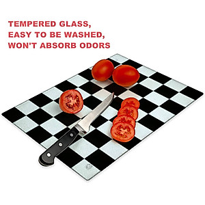 Tempered Glass Cutting Board Black and white checkered seamless Endless Racing flag texture Tableware Kitchen Decorative Cutting Board with Non-slip Legs, Serving Board, Large Size, 15" x 11"