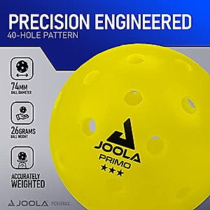 JOOLA Primo Pickleball Balls - 4 Pack of 3 Star Tournament Indoor and Outdoor Pickleball Balls - USAPA Approved - Ideally Weighted and Precision Crafted 40 Hole Design Pickleball Official Size