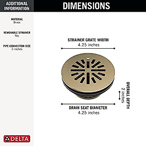 Delta Faucet 4 Inch Round Shower Floor Drain Gold, Shower Drain Kit, Round Shower Drain, Chrome Shower Drain, Shower Floor Drain, Champagne Bronze DT051411-CZ
