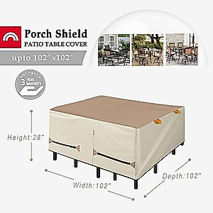 Porch Shield Patio Table Cover - Waterproof Outdoor Dining Table and Chairs Furniture Set Cover Square - 102 x 102 inch, Light Tan & Khaki