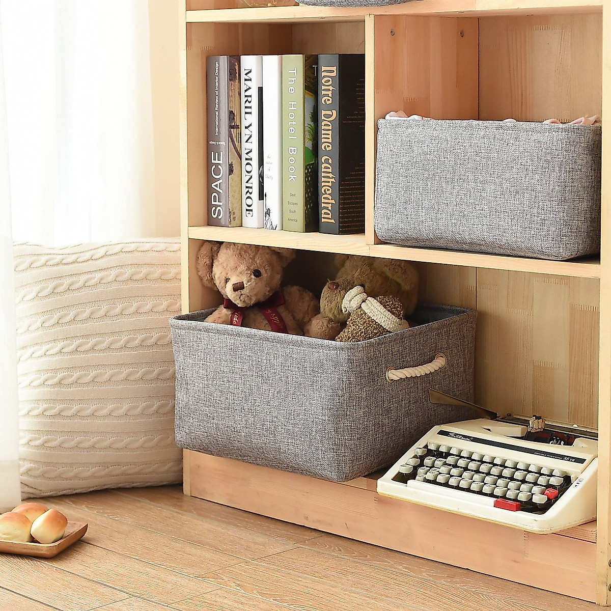 TheWarmHome Large Storage Bins Basket, 2 Pack Grey Fabric Storage Cubes for Changing Table Nursery Livingroom Kidsroom Playroom Toy, Collapsible Storage Baskets for organizing Shelves Closet