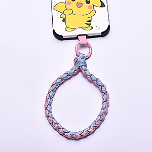 Female Universal Cell Phone Lanyards Multi-Functional Adjustable Hand Wrist Strap Handmade Knitted Pink Nylon Rope