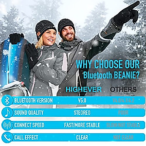 HIGHEVER Bluetooth Beanie Hat Stocking Stuffers for Men Women V5.0 Wireless Musical Bluetooth Cap Beanie with Speaker for Outdoor Winter Sport Tech Birthday Mens Gifts for Him/Teens/Boys/Girls Black