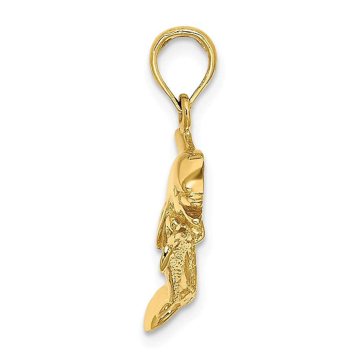 Solid 14k Yellow Gold 2-D DOUBLE DOLPHINS SWIMMING Charm Pendant - 15mm x 24mm