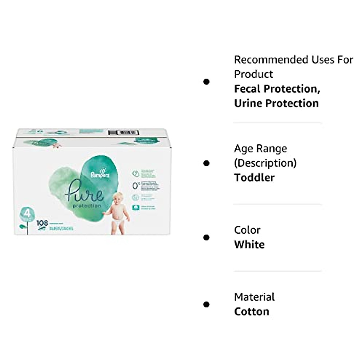 Diapers Size 4, 108 Count - Pampers Pure Protection Disposable Baby Diapers, Hypoallergenic and Unscented Protection, Enormous Pack (Packaging & Prints May Vary)