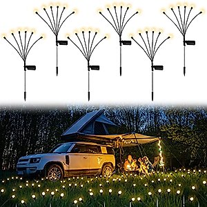 6 Pack 36 LED Solar Firefly Swaying Lights Outdoor Solar Powered Firefly Pathway Lights Waterproof Landscape Pathway Lights Swaying Decorative Warm Lights with Stake for Yard Patio Decor