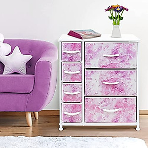 Sorbus Dresser Organizer,for Kids - Boys & Girls Bedroom Organization, Baby Dresser - Clothing Organizer, Storage Drawers for Toys - Steel Frame, Wood Top, Fabric, (7-Drawer, Pastel Tie-dye Pink)