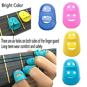 48Pcs Guitar Finger Protector Guitar Fingertip Protectors 4 Sizes Silicone Finger Guards Cover 5Pcs Thumb and forefinger picks for Ukulele Electric Guitar and10 Guitar Picks