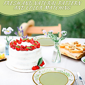 Tanlade 100 Pcs Sage Green Plates, 7'' Eucalyptus Paper Plates Decorative Disposable Gold Foil Greenery Plates for Baptism Baby Bridal Shower Wedding Jungle House Warming Decoration Party Supplies