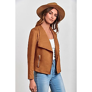 PRETTYGARDEN Women's Faux Suede Jackets 2023 Fall Clothes Long Sleeve Open Front Cropped Coat Outwear (Brown,Medium)