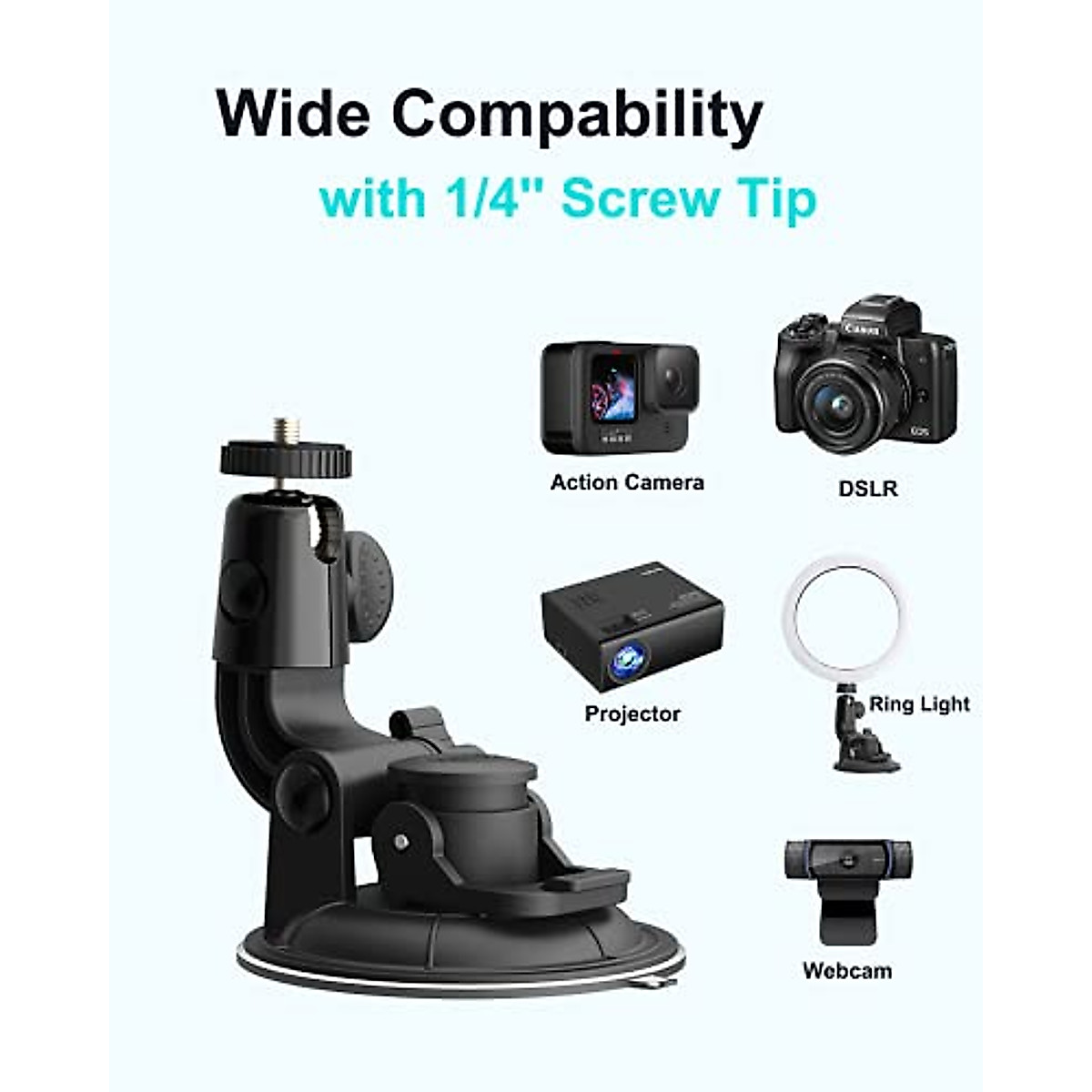 Aozcu Suction Camera Mount, Car Windshield Dashboard Camera Holder with 3M Adhesive Disk for GoPro Max, Hero 9 8 7 6 5, Session 5, DJI OSMO Action, AKASO, Campark, Canon, DSLRs and Other Cameras