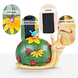 Garden Statue Snail Figurine Solar Powered LED Lights Resin Animal Sculpture for Home Cafe Restaurant Office Indoor Outdoor Decorations Patio Lawn Yard Art Ornaments 10 x 8.5 Inch