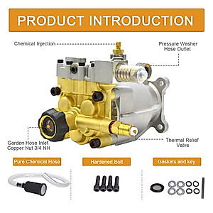 SurmountWay 3/4" Shaft Horizontal Pressure Washer Pump, 3400 PSI,2.6 GPM Brass Power Washer Pump Replacement for Honda, Simpson, Ryobi,Craftsman and more