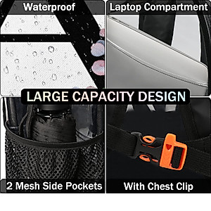 Heavy Duty Clear Backpack Stadium Approved, Alphabet Monogram Floral M Letter PVC Transparent Backpack See Through Large Bookbag for Work School Travel College