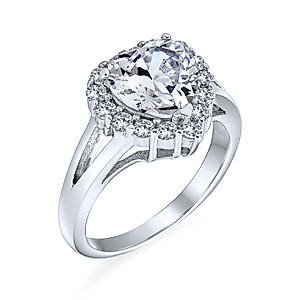 Personalize Romantic Statement 3CT AAA CZ Halo Promise Brilliant Cut Heart Shape Engagement Ring For Women .925 Sterling Silver Split Band Customizable