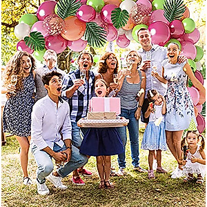 117Pcs Tropical Balloons Arch Garland Kit, Hot Pink Green Rose Gold Confetti Balloons Palm Leaves & 5Tools for Tropical Hawaii Aloha Luau Flamingo Theme Birthday Party Baby Shower Wedding Decorations