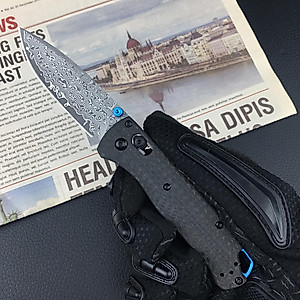 HUAAO EDC Bugout Knife, Axis Lock Pocket Knife with 3'' Damascus Blade Carbon Fiber Handle, Damascus Folding Knife with Thumb Stud Pocketclip