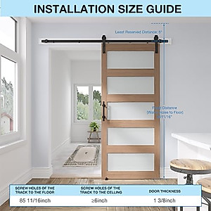 COSHOMER 36in x 84in 5-Panel Sliding Glass Barn Door with 6.6ft Hardware Kit Included, Easy Assembly with Pre-Drilled Holes, Waterproof, Frosted Glass - Fit Max Opening 34in x 82in, Natural Walnut