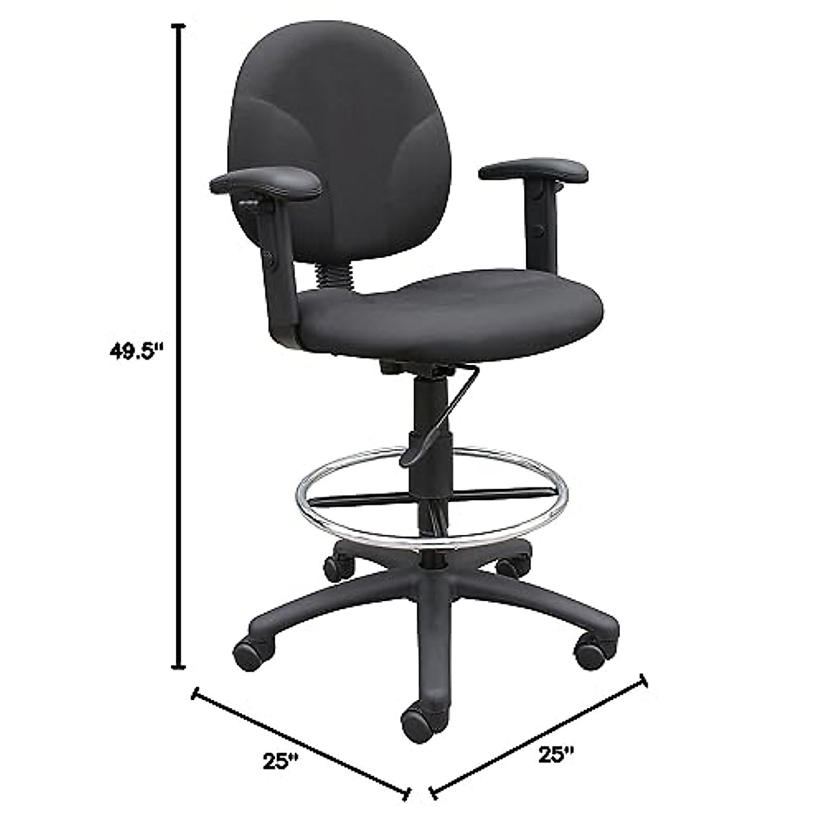 Boss Office Products B1691-BK Stand Up Fabric Drafting Stool with Adjustable Arms in Black