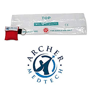 CPR Mask for Pocket or Key Chain, CPR Emergency Face Shield with One-Way Valve Breathing Barrier for First Aid or AED Training, Archer MedTech (25)