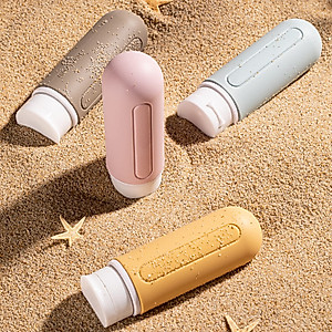 LISAPACK Travel Bottles 3oz, Squeeze Toiletry Container Leak Proof, Travel Size for Shampoo (3 Pack, Grey, Yellow, Blue)