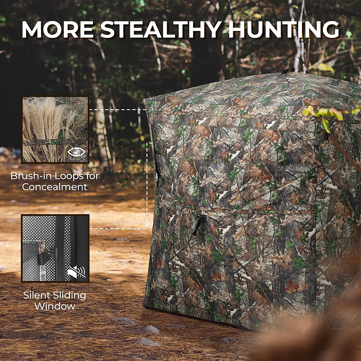 HUNTSEN Hunting Blind 270° See Through 2-3 Person Ground Blind Pop Up Hunting Tent with Carring Bag - Portable Durable for Turkey and Deer Hunting