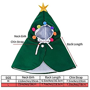 Lystaii Pet Christmas Costume Cloak Cat Santa Cape with Santa Hat Star and Pompoms Accesories Puppy Dog Xmas Party Cosplay Dress Velvet Winter Warmer for Dog Cats (Large, Green)