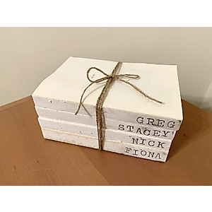 Personalized Stacked Books, Farmhouse Books, Stamped Books, Custom Book Stack, Rustic Home Decor, Stamped Book Set