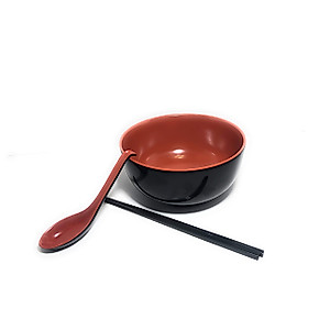 ROVATTA Ramen Noodle Soup Bowl Set- 12Pcs (4 SETS) 48 Oz Japanese Melamine Ramen (4) Spoons & (4) Chopstick Sets, Dishwasher Safe, Restaurant Quality Ideal For Ramen, Pho, Noodles & All Asian Cuisine