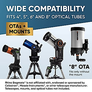 bagmate Rhino R8 Pro Telescope Bag | Protective Padded Bag for Telescopes |Telescope Case for Telescope Accessories | for 4",5",6", & 8" Optical Tubes | With 2 Add. Pockets & a Smartphone Adapter