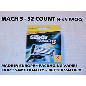 Gillette Mach 3 - 32 Count (4 x 8 Pack)